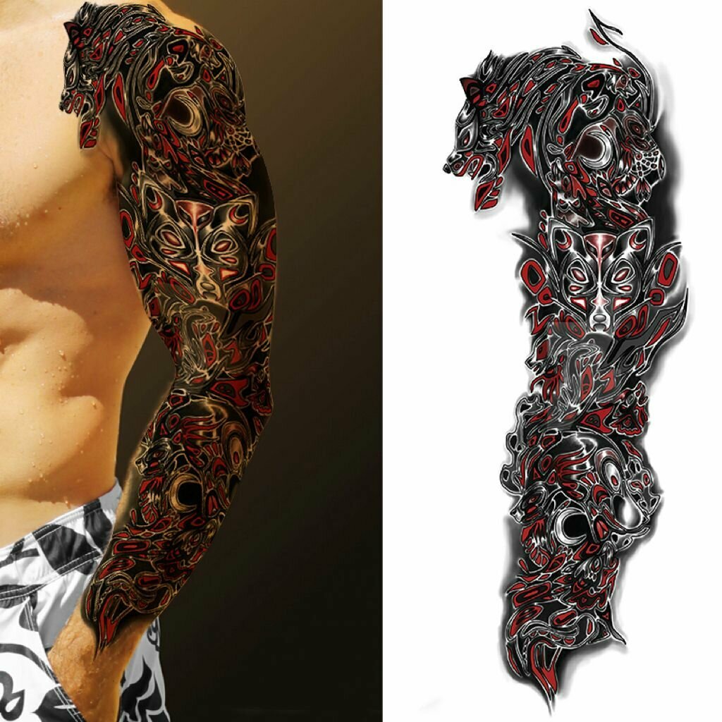 Тату-рукав 48 17 см временная водостойкая татуировка на всю руку с реалистичным дизайном для мужчин и женщин