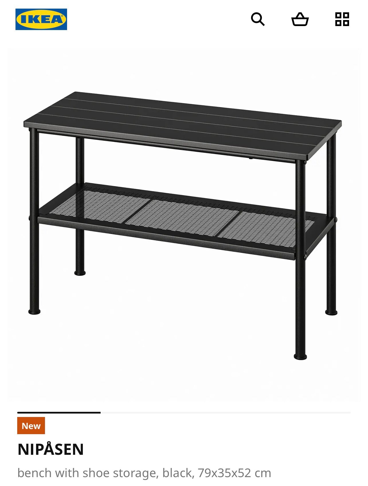 Уценка Скамейка для хранения обуви NIPÅSEN IKEA, черная, 79x35x52 см