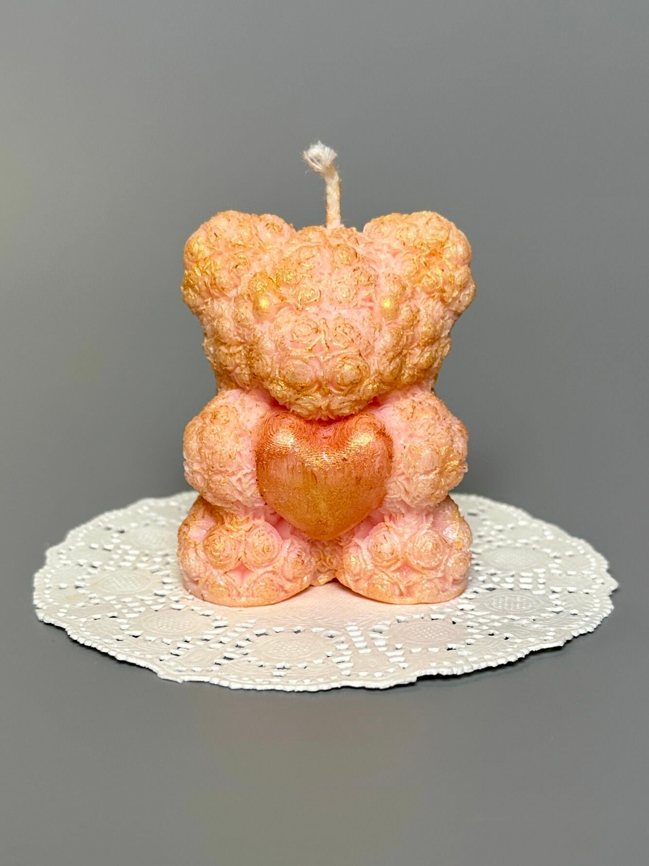 Свеча из кокосового воска Pawns Collection для украшения тортов Bear Pink ручной работы 1 шт