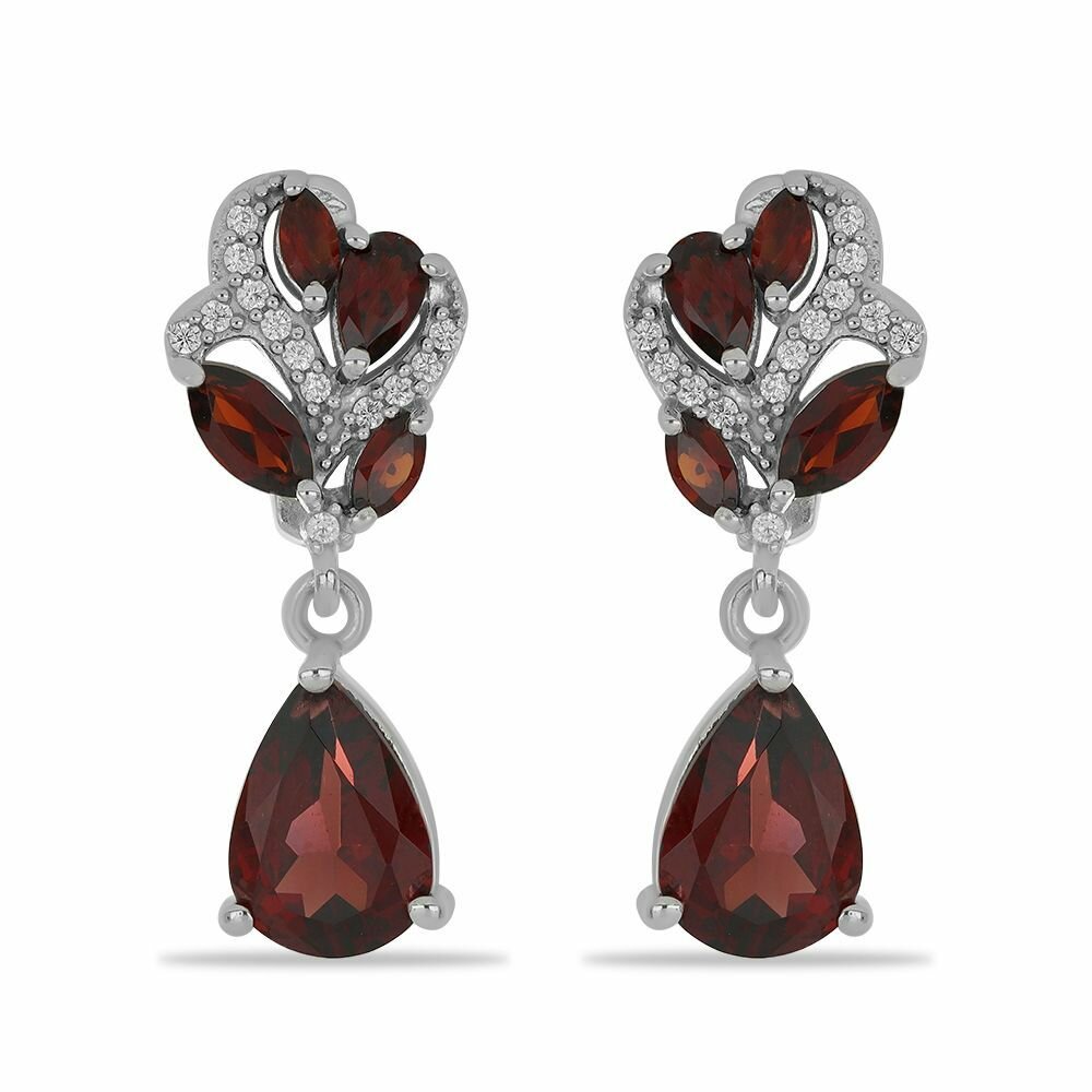 Серьги, серебро, 925 проба, родирование, гранат
