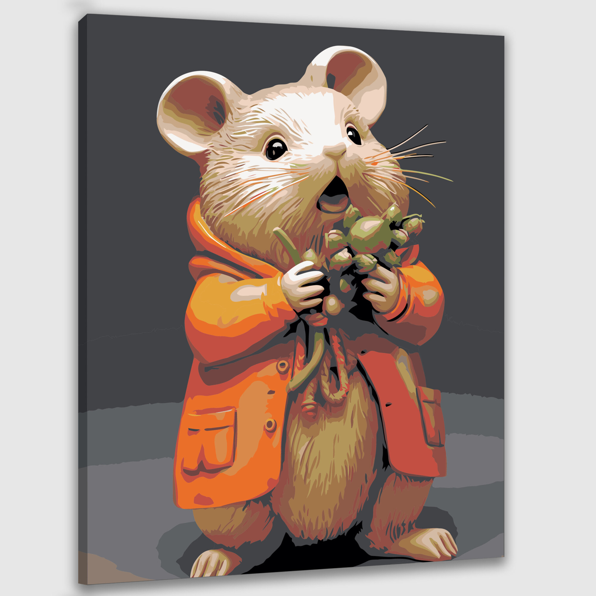 Картина по номерам 40x50 см, глиняная скульптура, хомячок, морковь, тельце, текстуры, детали, оранжевый цвет