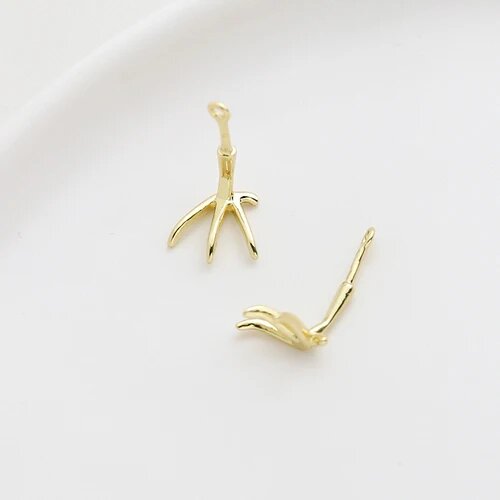 Подвески "лапки утки", золотопокрытые медные, 2 пары 1-Chicken Feet - 14K