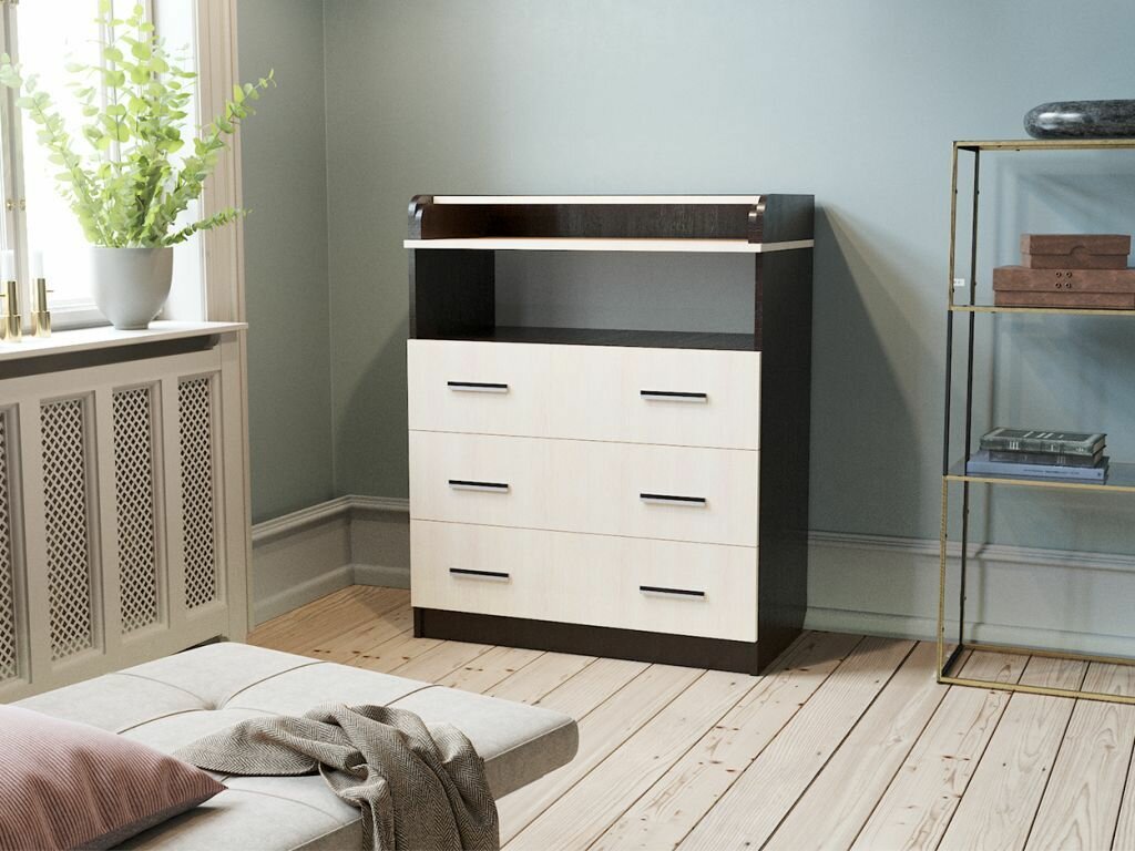 Комод К-1.2 Пеленальный Венге / Дуб молочный ширина 81 см ЛДСП с ящиками в спальню для детей в детскую