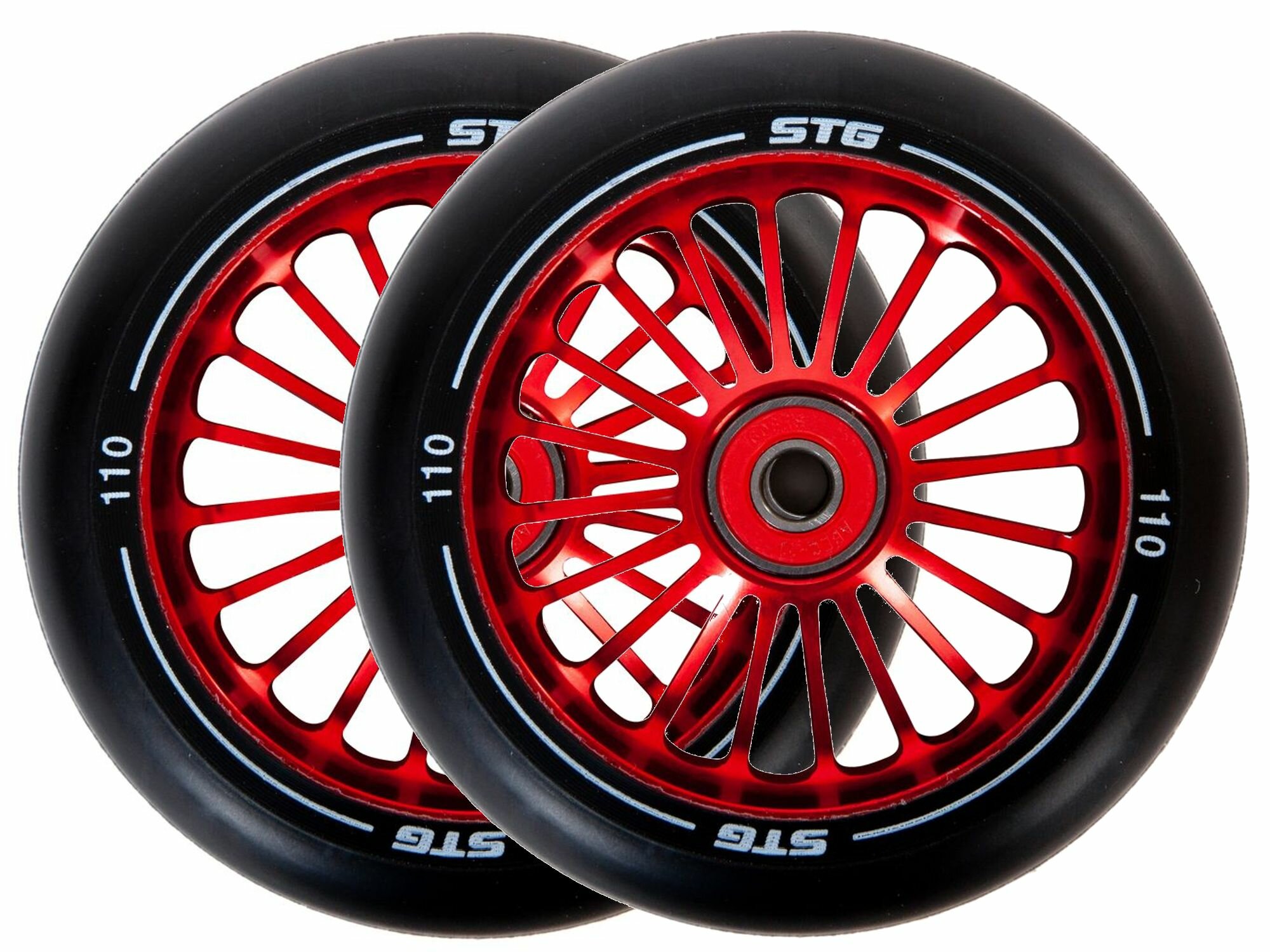 Колеса (2 шт) для трюкового самоката / 110 мм / С алюминиевым ободом / 2 шт / Подшипники ABEC-11 / Красный