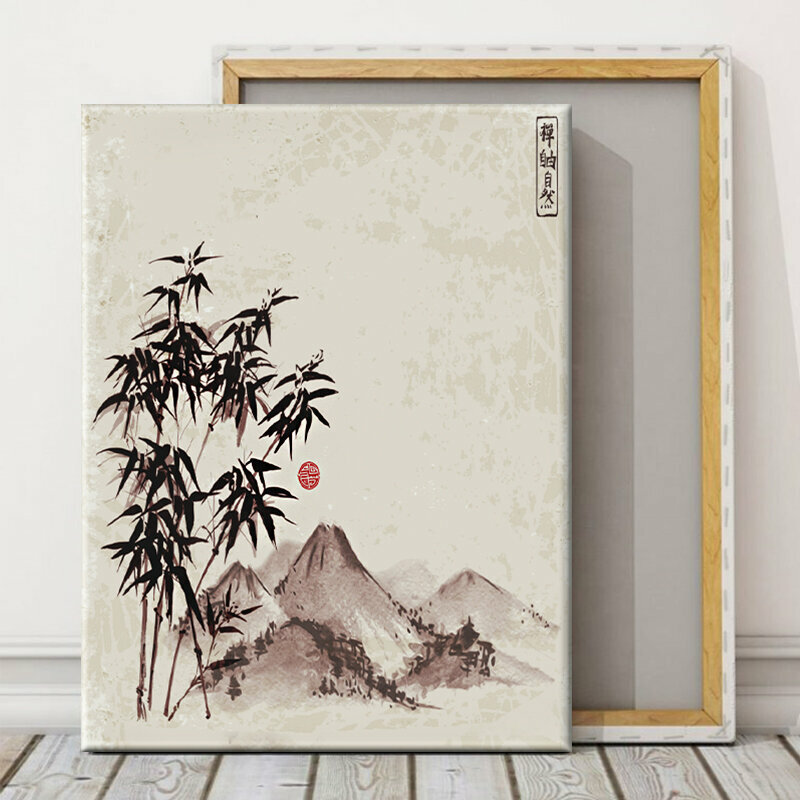 Картина на холсте 40х50 см "Китайский бамбук, горы", на стену для интерьера