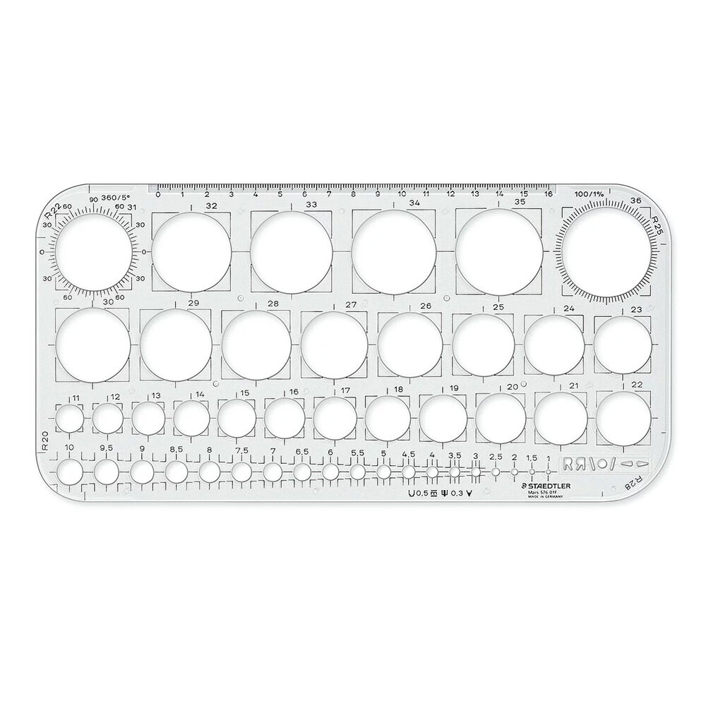 Шаблон Staedtler Mars Круги, 1-36 мм, шаг 0.5 и 1 мм , пр-во Германия