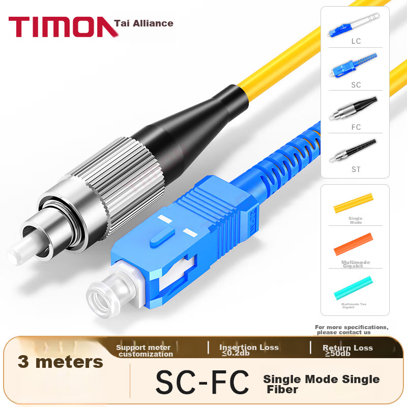 TIMON Telecom-Grade Fiber Optic Patch Cable, FC-SC(UPC) Single-Mode Single-Core Transceiver Pigtail, Low Smoke Zero Halogen Eco-Friendly Home Fiber Optic Cable, 3 Meters, TM-GSM