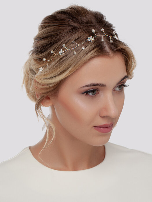 Диадема LUMINA, свадебная, для девочек, бижутерный сплав/жемчуг/пластик/стразы, серебристый