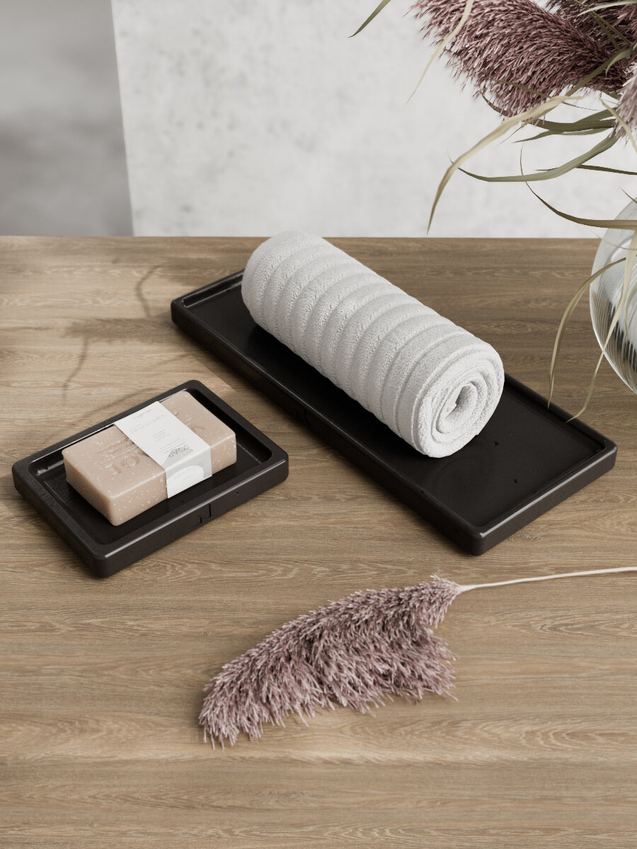 Набор аксессуаров для ванной комнаты "Oxford", ченый глянцевый, 2 предмета: мыльница, поднос