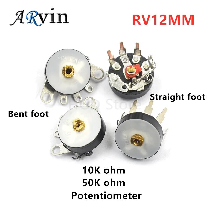10 шт. Потенциометр RV12MM 50K ohm, Straight foot