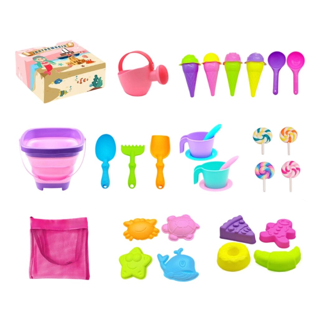 Набор детских песочных игрушек для песочницы со складным ведерком и забавной формой для пляжа и сада на заднем дворе с дорожной сумкой