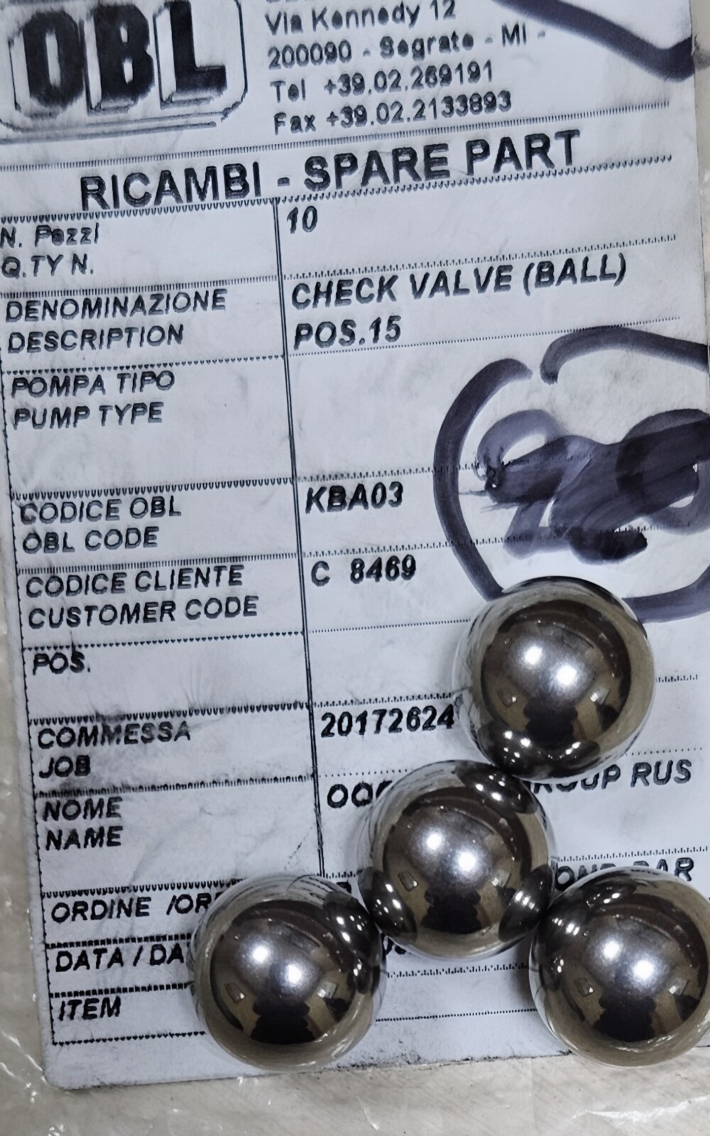 Клапаны обратные шариковые 5/8" к насосу OBL