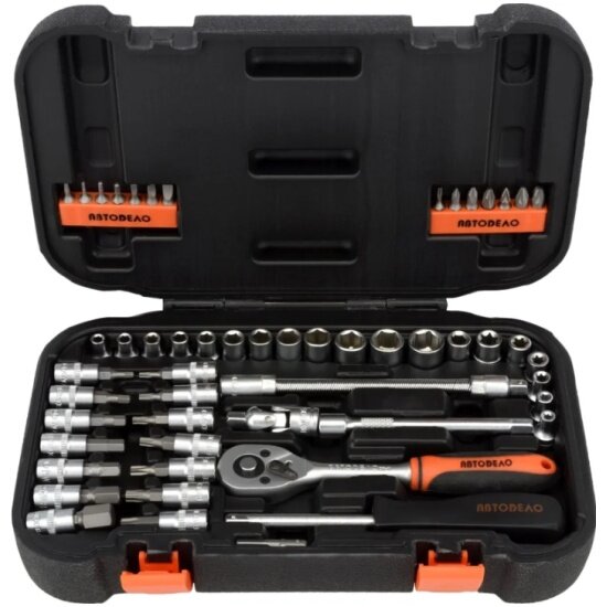 Набор головок торцевых, бит и бит-головок Автодело 1/4" 6-ти гранных 53 предмета в кейсе