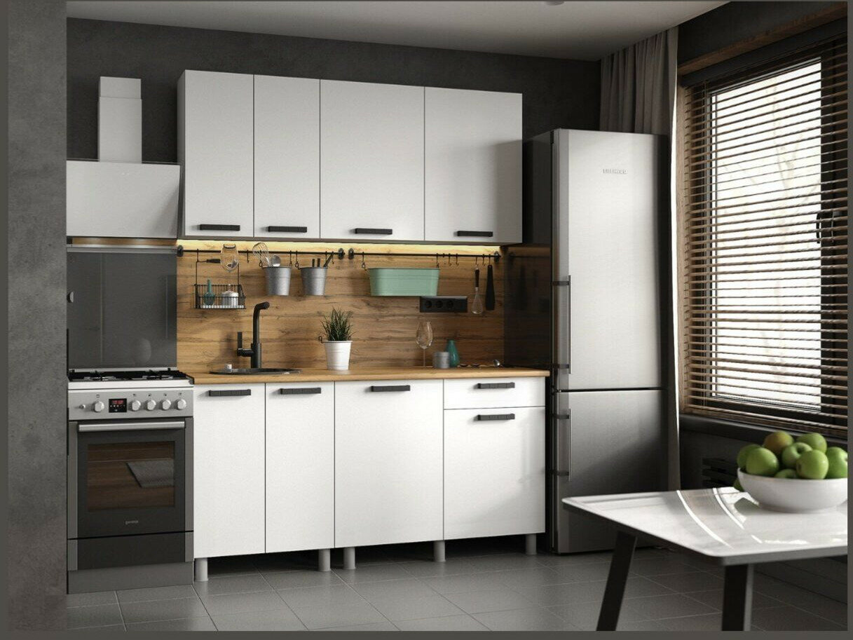 Кухонный гарнитур 1,6м для маленькой кухни, с фасадами МДФ, Карбон форфор