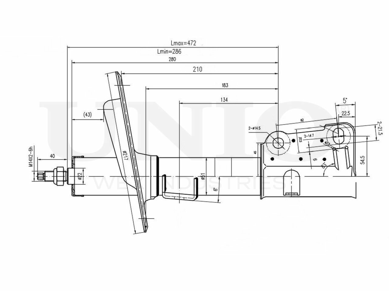 Амортизатор газовый передней подвески, для Крайслер Вояджер IV 00-, Додж Караван Chrysler Voyager Dodge Caravan 00-, артикул SAB-10622, производителя UNIO