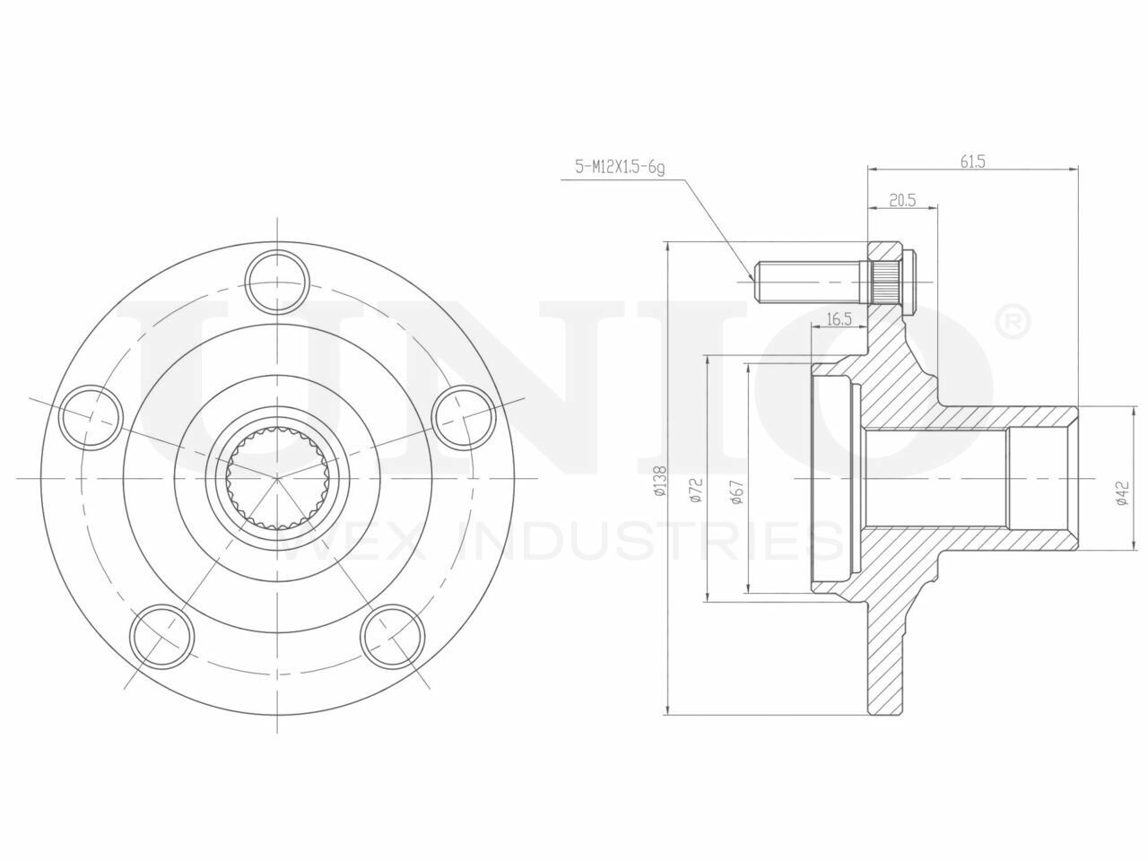 Ступица передняя (с ABS), для Мазда 3 I, II 03-, 5 05-, Mazda 05-, артикул HUB-20258 производителя UNIO