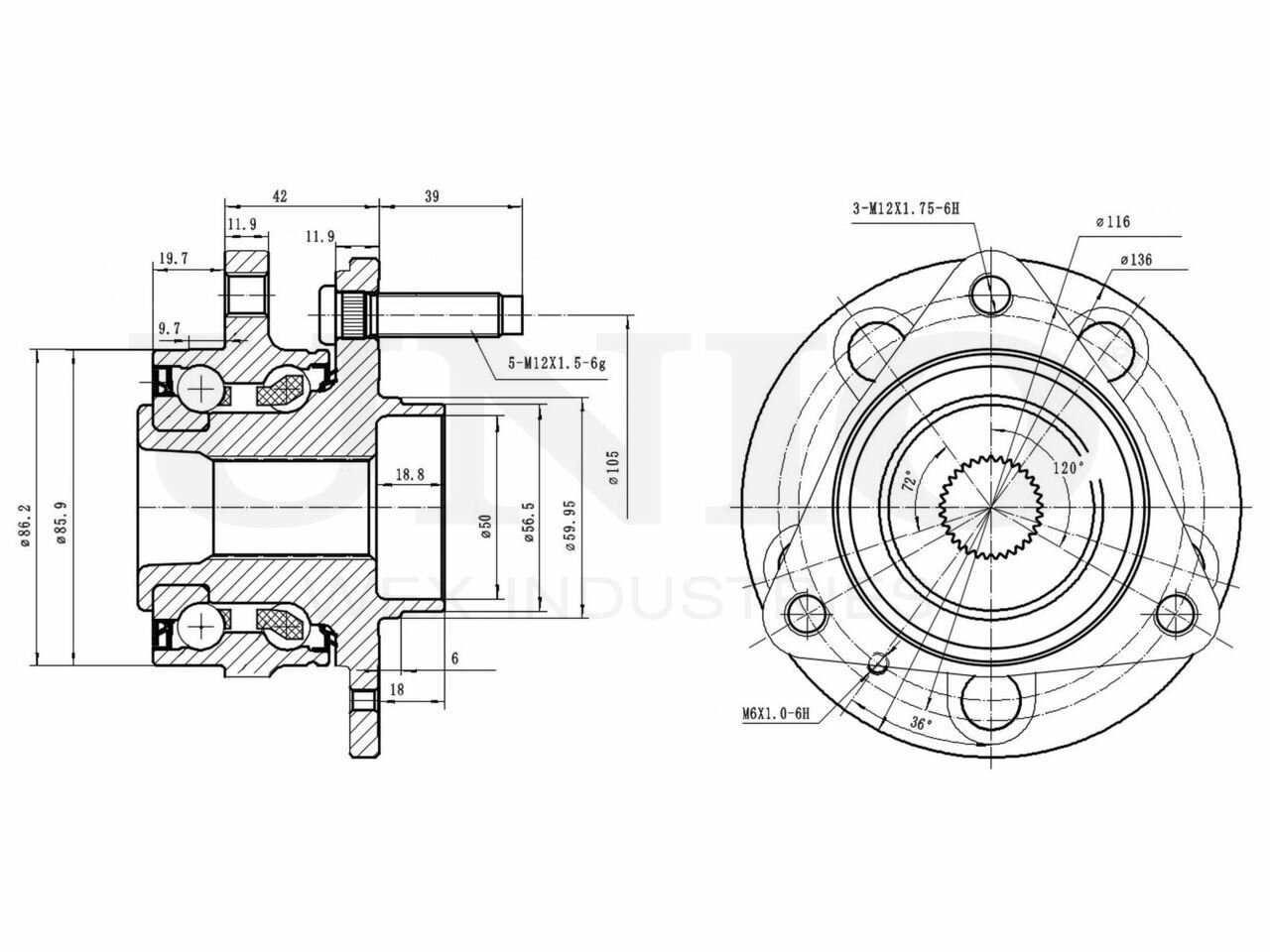 Ступица передняя (с ABS), для Шевроле Круз (J300) 09-, Опель Астра J Chevrolet Cruze Opel Astra 09-, артикул HUB-20054, производителя UNIO