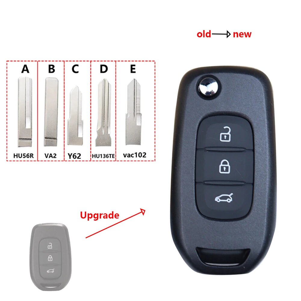 Обновленный модификационный автомобильный брелок для ключей, корпус для Renault Dacia Logan Sandero Lodgy Dokker Duster Megane 4 3, символ Captur E(VAC102) blade, upgrade for 3 button