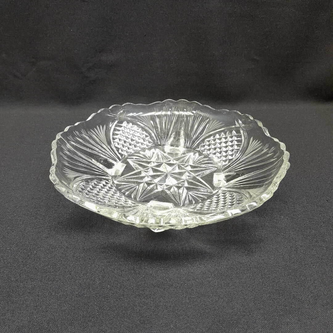 Ваза-фруктовница на низких ножках, стекло 225 мм, 6 см, винтаж, СССР