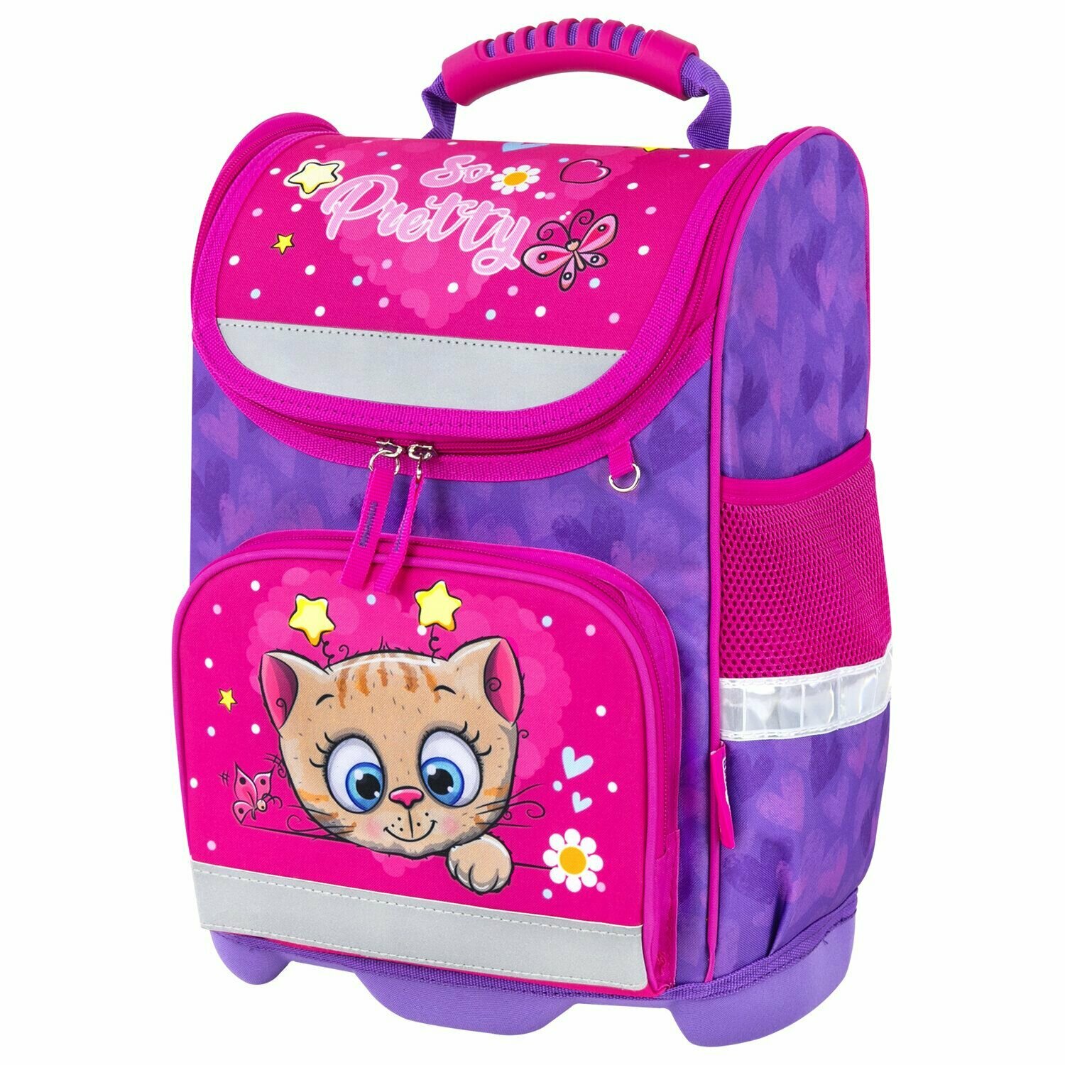 Ранец ортопедический школьный Юнландия для девочки, Wise, 1 отделение, устойчивое дно, "Pretty kitty", 37х29х15 см