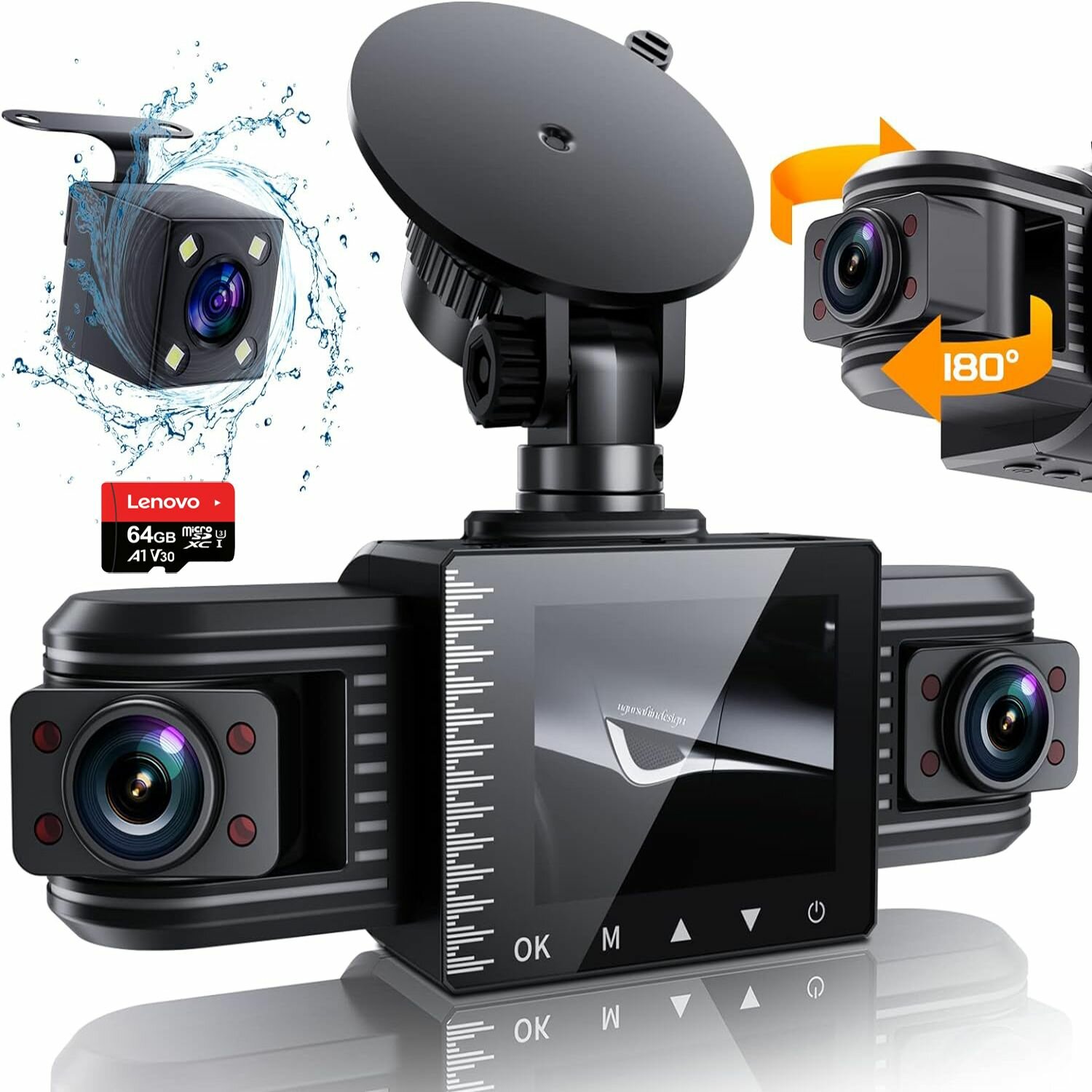 Регулируемый объектив 3-канального видеорегистратора, используемый для автомобилей ночного видения, парковочного монитора