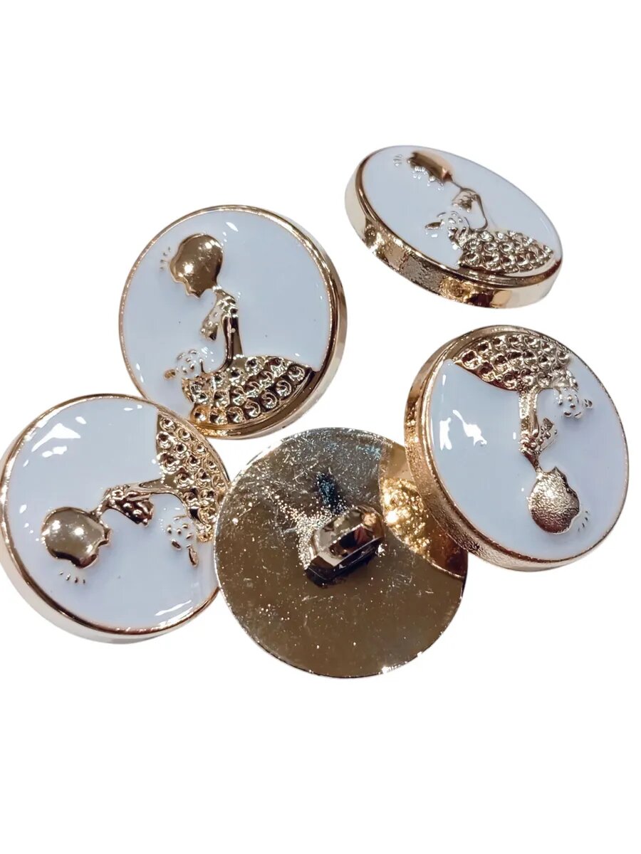 Набор белых с золотом пластиковых пуговиц из 5 шт. с рисунком, 23 мм