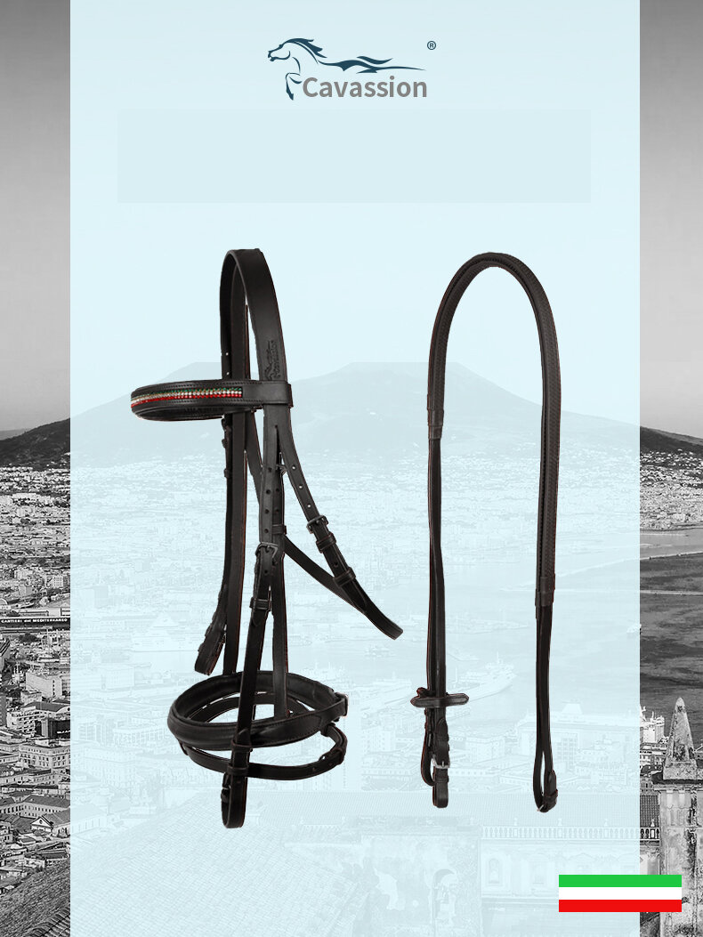 Уздечка CAVASSION, для лошади, натуральная кожа, с удилами, повод, чёрная, размер L