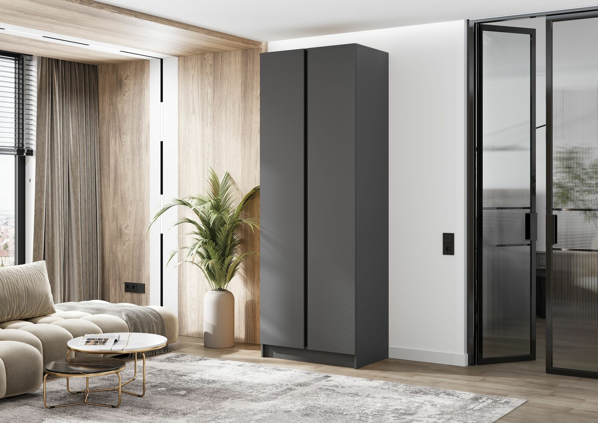 Шкаф для одежды Миф Келвин 2-х ств. Графит/графит вставка черная 800х2236х506мм