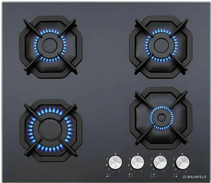 Газовая варочная панель Maunfeld EGHG.64.2CB/G 59 см, 4 конфорки закаленное стекло электроподжиг газконтроль, черный