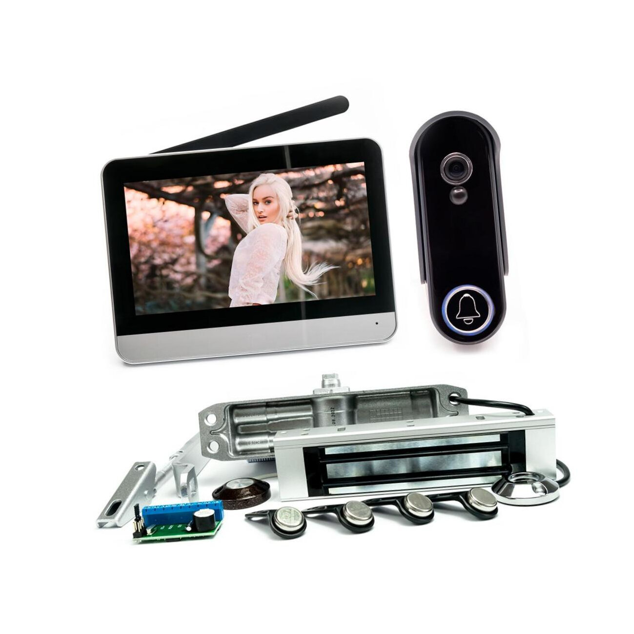 Комплект беспроводной домофон с вызывной панелью и электромагнитным замком - SkyNet 900 + PL180G (TFT) (N54203KO): HD экран на 7 дюймов плюс вызывна