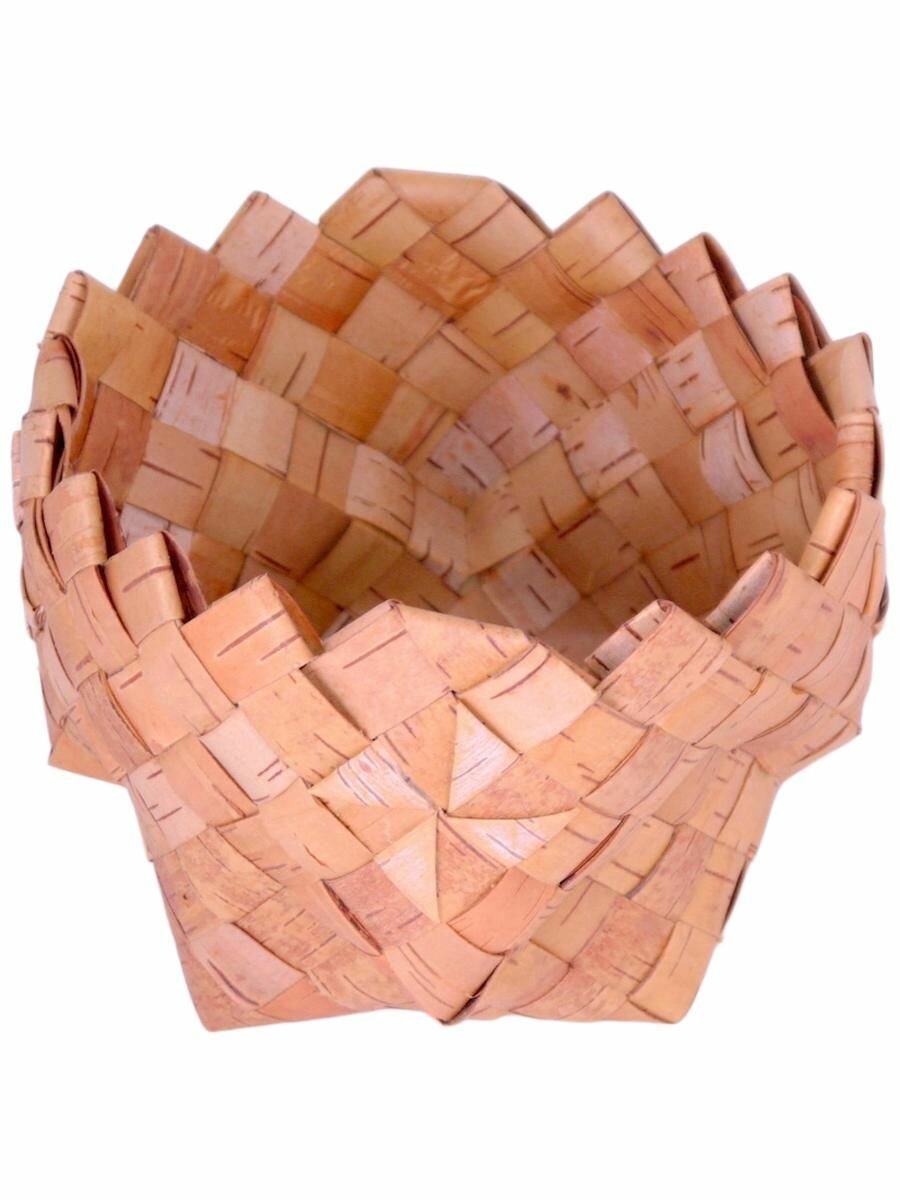 Сувенир, универсальная емкость, Сухарница берестяная плетеная "Лотос" с декором, ручное плетение из бересты