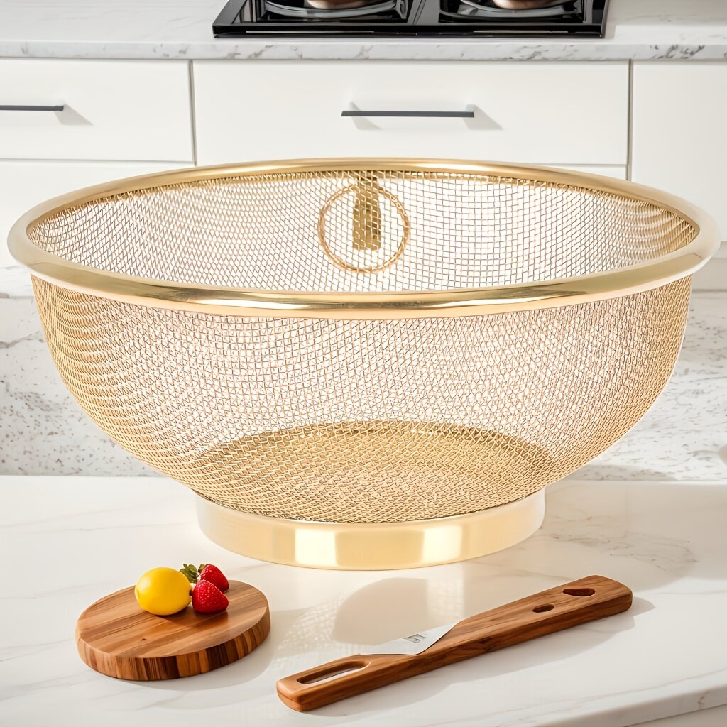 Диаметр 24 см, Золотая корзина для выщелачивания "Рисовое сито", металл, с петлей для подвешивания