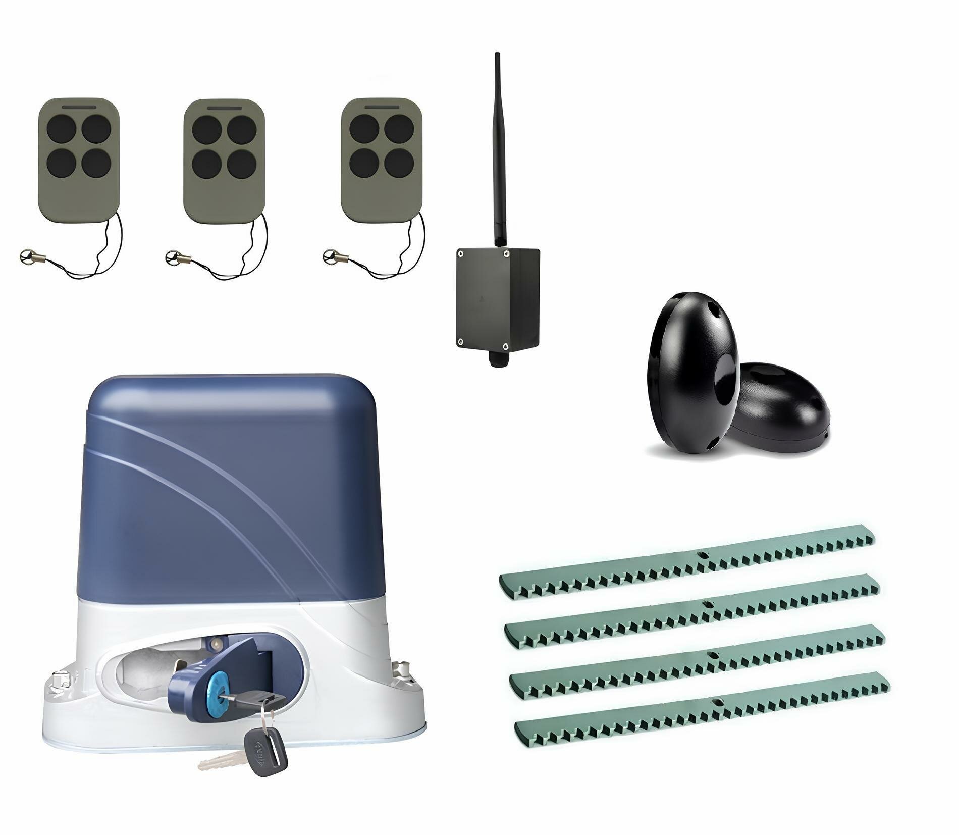 Автоматика для откатных ворот KSL-1300 KIT-FK4-BT-Т3, комплект: привод, 3 пульта, Bluetooth-модуль, фотоэлементы, 4 рейки