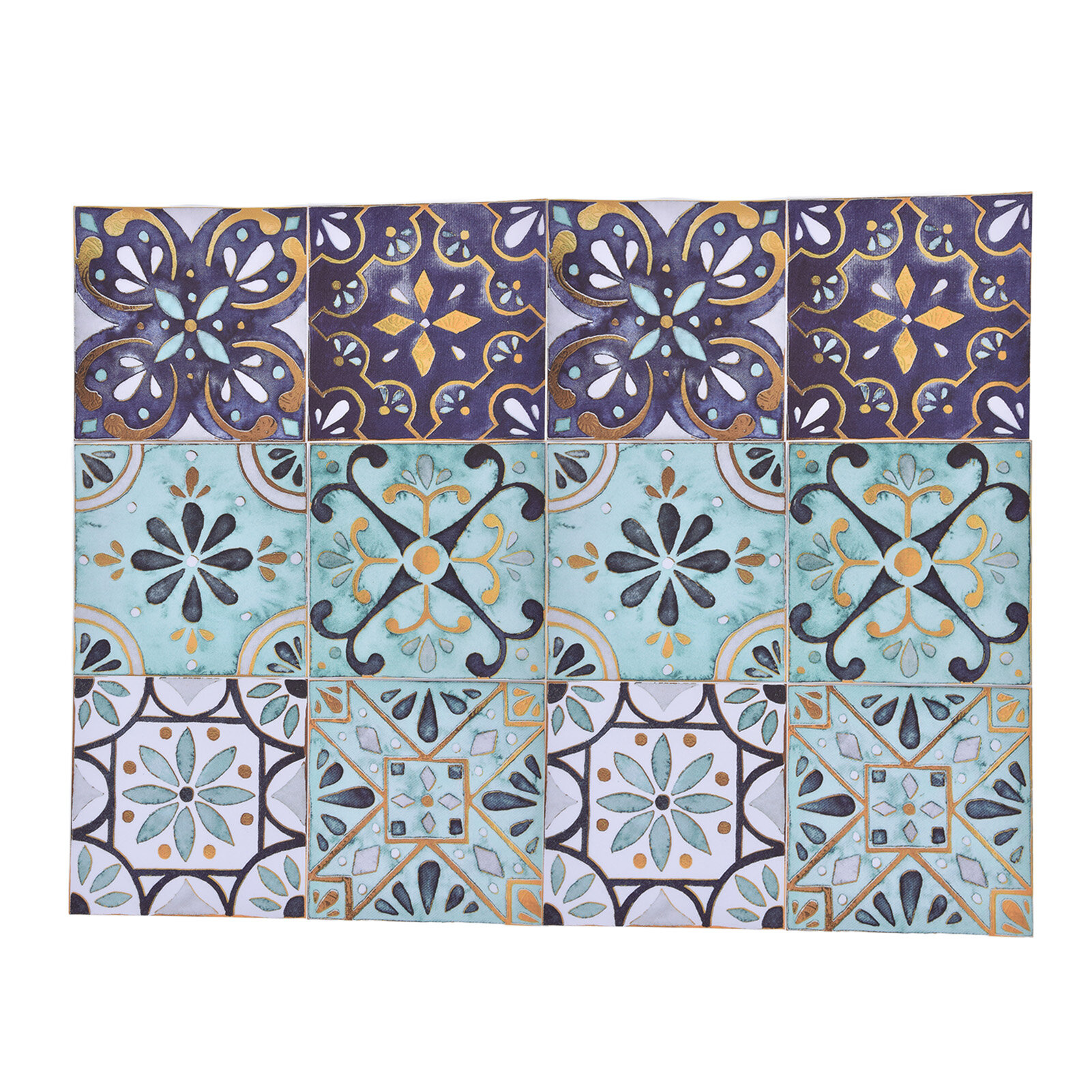 2 упаковки наклеек для напольной плитки, самоклеящиеся керамические плитки, декор, водонепроницаемые, винтажный ретро-стиль для кухни, ванной комнаты, темно-зеленый с позолоченной окантовкой