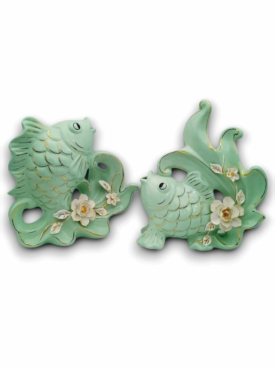 Фарфоровая статуэтка Пара карпов 1.3 кг, большие/ фен шуй