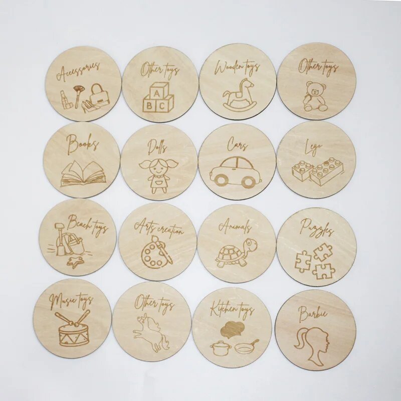 Деревянные бирки для хранения, декор для детской комнаты, для спальни, для классификации игрушек, этикетка для игровой комнаты, хранение, организация, коробка для игрушек, знаки, круглая деревянная бирка