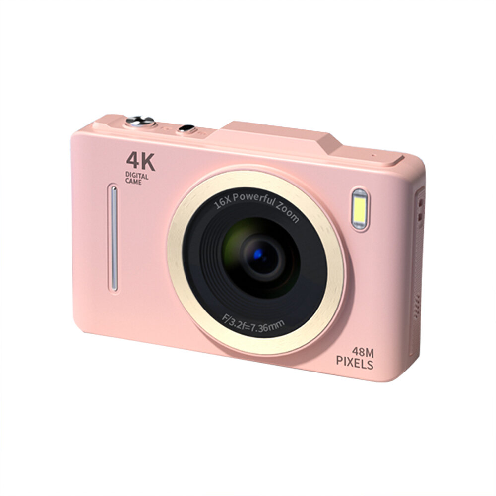4K Digital Camera 48MP 2.8 Inch Screen 16X Digital Zoom AF Auto Focus Anti-shake Motion Detection Built-in Flash Battery Black White Pink USB JPG Face Recognition