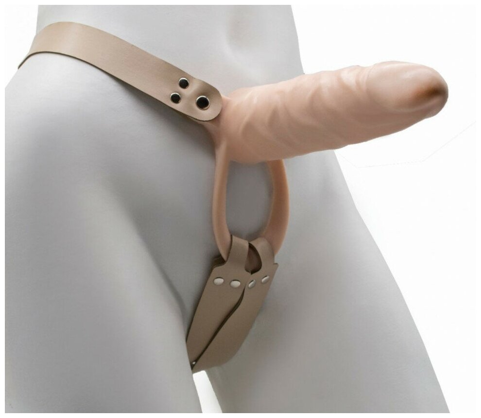 Телесный пустотелый фаллопротез LoveToyс бандажом - 17 см. телесный