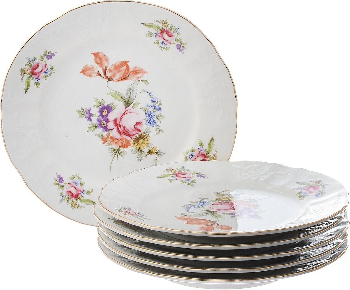 Тарелка десертная 17 см; "Bernadotte", декор "Мейсенский букет", 6 шт, Thun/ БТФ1036