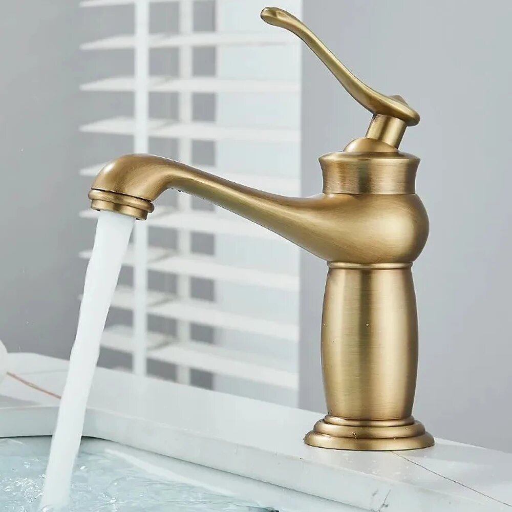Античный латунный смеситель для раковины в ванной комнате, смеситель с одной ручкой, смеситель для раковины в ванной комнате с горячей и холодной водой, Antique Brass B