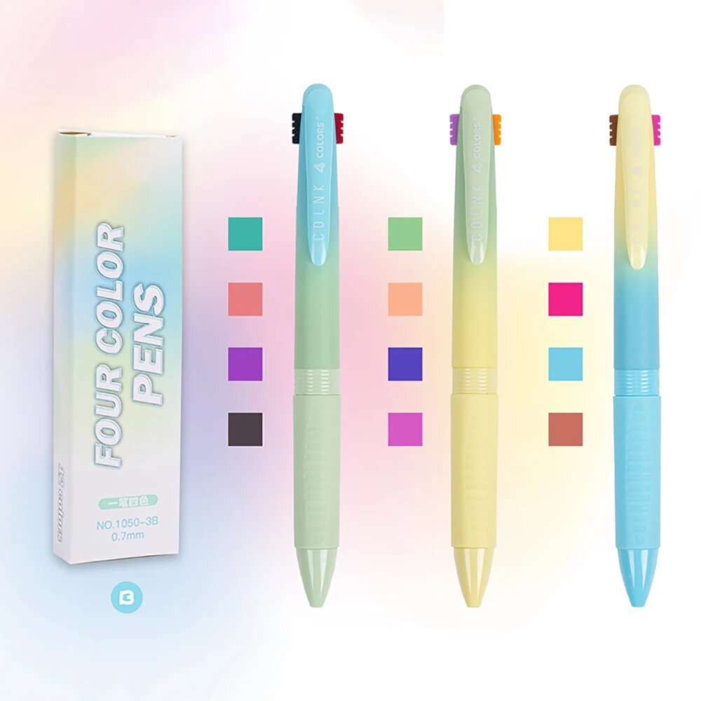 3 шт, шариковая ручка, маркер, корейская креативная канцелярская ручка, градиент, 4 цвета, шариковая ручка-в-1, цветные школьные принадлежности для детей B