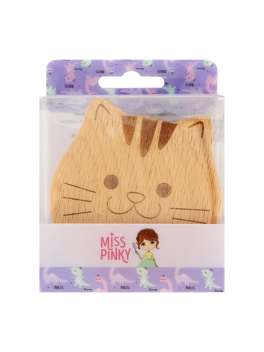 Расческа для волос массажная MISS PINKY, деревянная, компактная