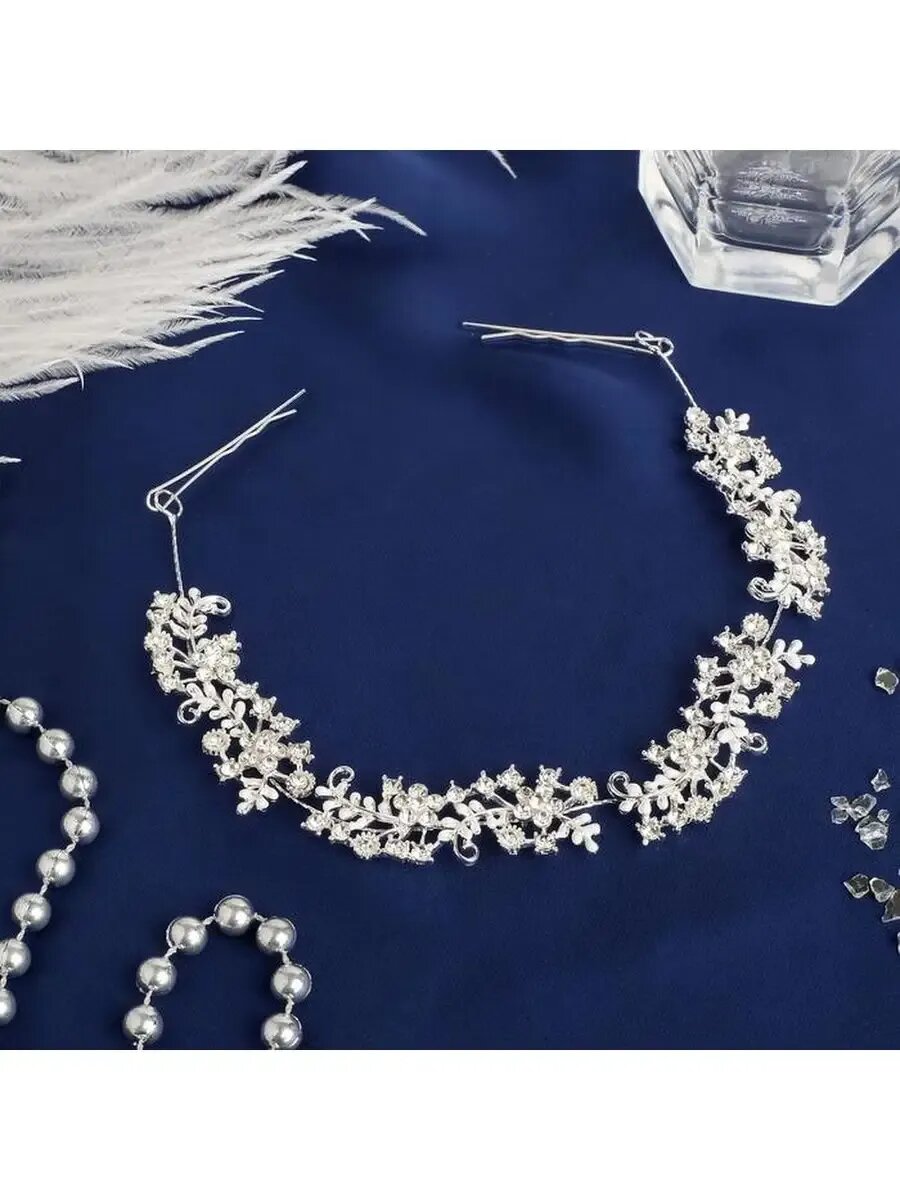 Диадема "Анжелика" цветочки, 22 см, серебро