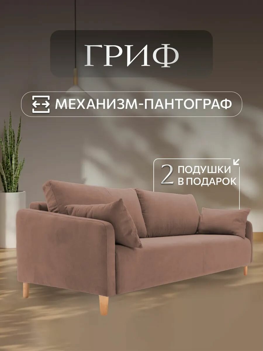 Диван-кровать гриф раскладной на кухню, в гостиную, спальное место 150х200, фламинго