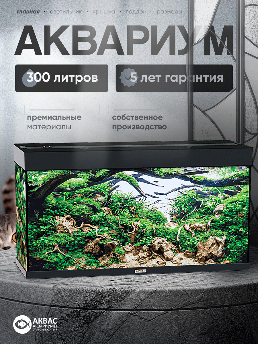 Аквариум 300 литров с крышкой и освещением, (121*41*67 см) Аквас