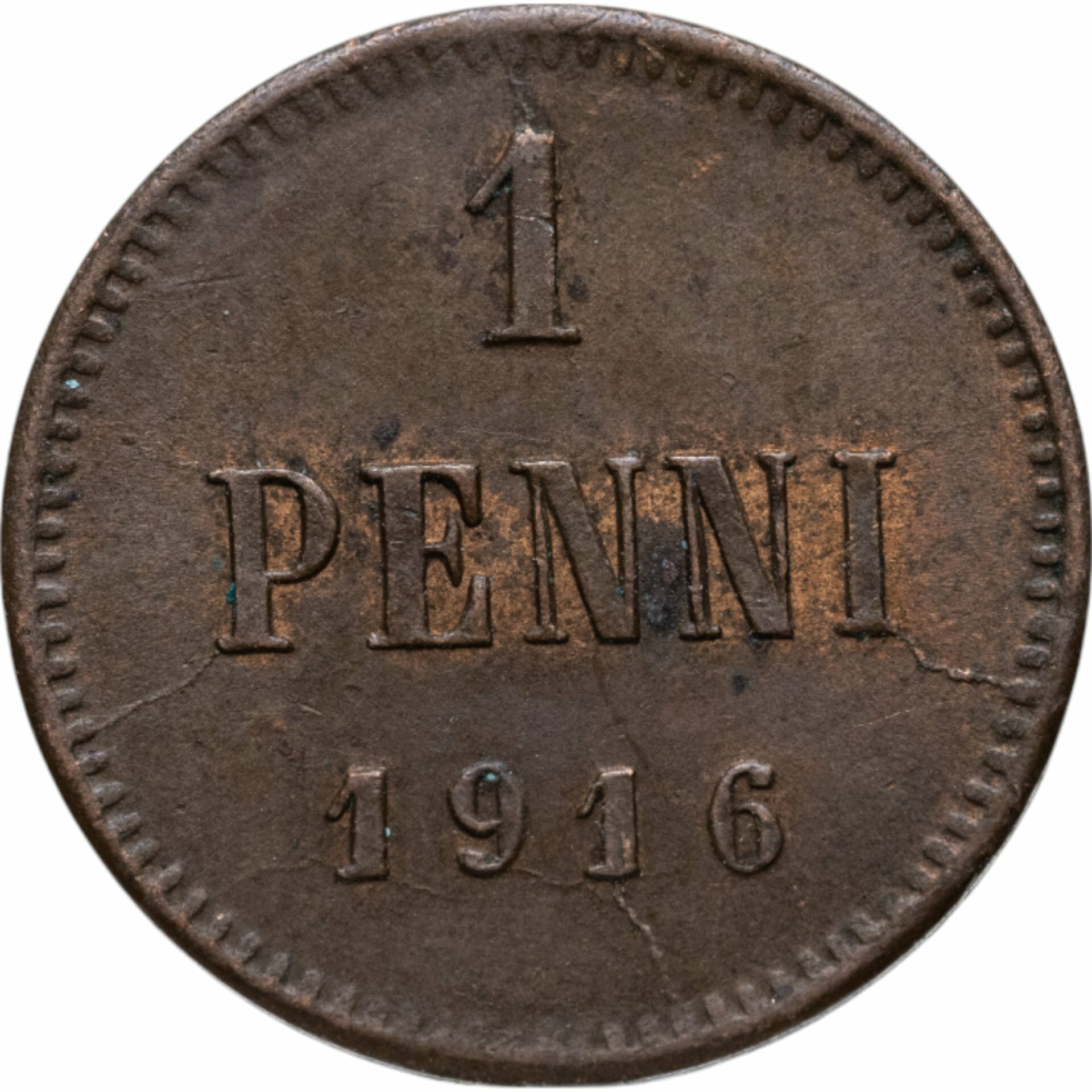 1 пенни penni 1916 Российская Финляндия, Медь, в сохранности UNC
