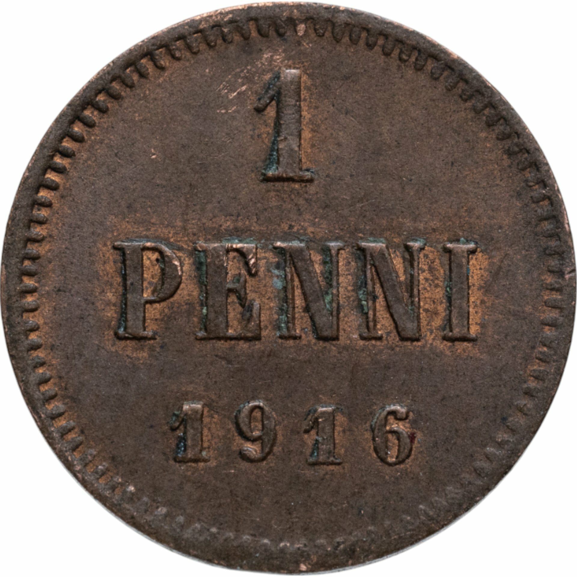1 пенни penni 1916 Российская Финляндия, Медь, в сохранности UNC