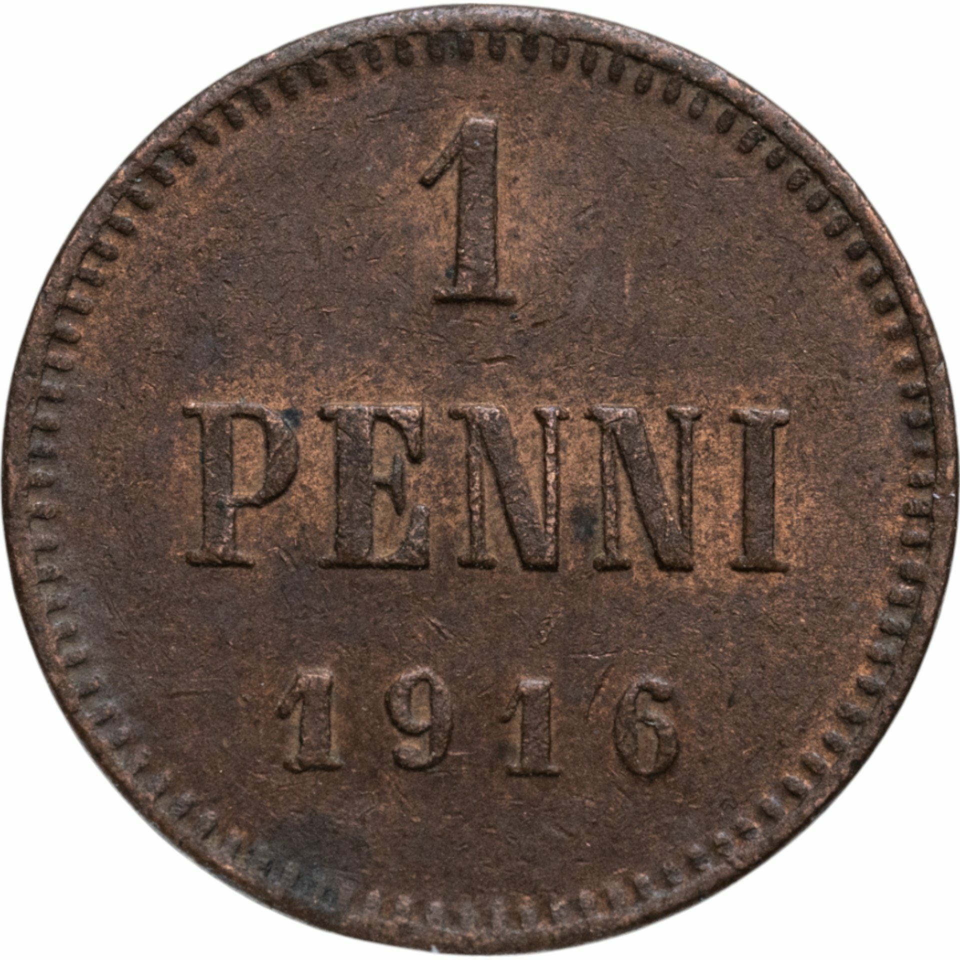 1 пенни penni 1916 Российская Финляндия, Медь, в сохранности UNC