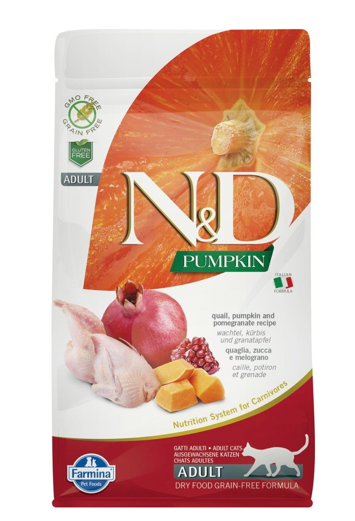 Сухой корм Farmina ND Cat Pumpkin Quail для взрослых кошек с перепелкой и тыквой, 300г