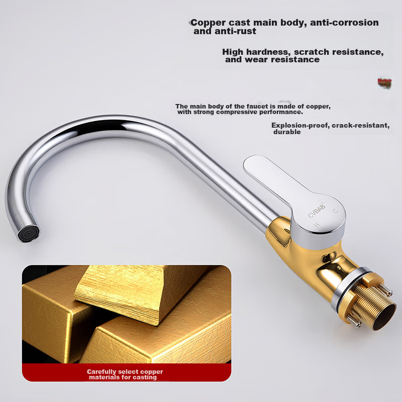 CVBAB Kitchen Faucet, Dual Temperature Full Copper Body Hot And Cold Kitchen Sink Faucet, Dishwashing And Vegetable Washing Basin Faucet CV2505